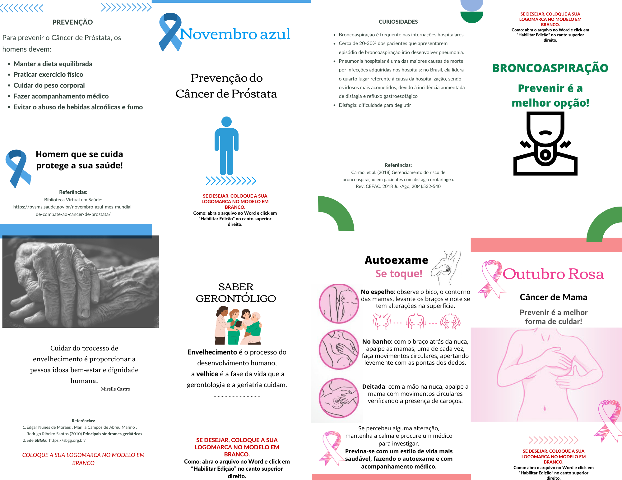 Folder Temático: sono, outubro rosa, novembro azul, saber gerontol...