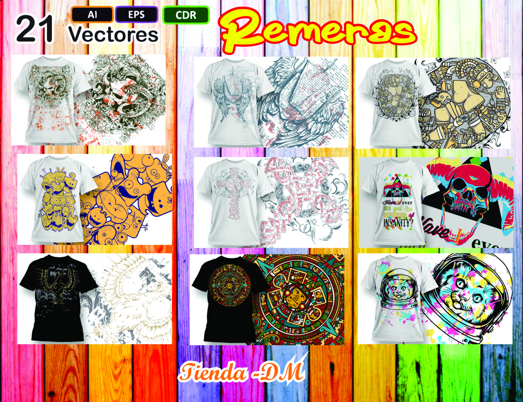 🔥 "21 VECTORES PREMIUM en CDR, AI, EPS – IDEALES para REMERAS, SUB...