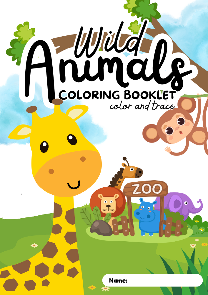 Wild Animals Coloring Booklet in Black Outline Style | Hotmart