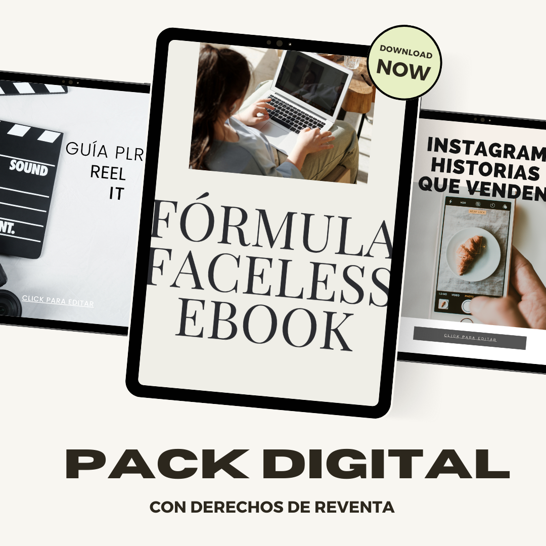 Pack Ebooks VIP | Fórmula Faceless | Reel It | Historias Que Venden | 90 Días De Contenido