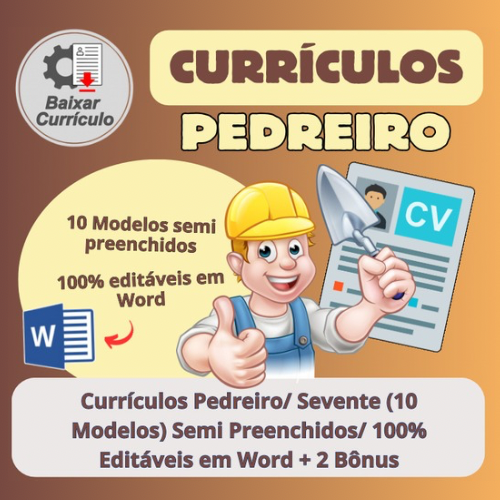 Currículos Pedreiro/ Sevente (10 Modelos) Semi Preenchidos/ 100% Ed...
