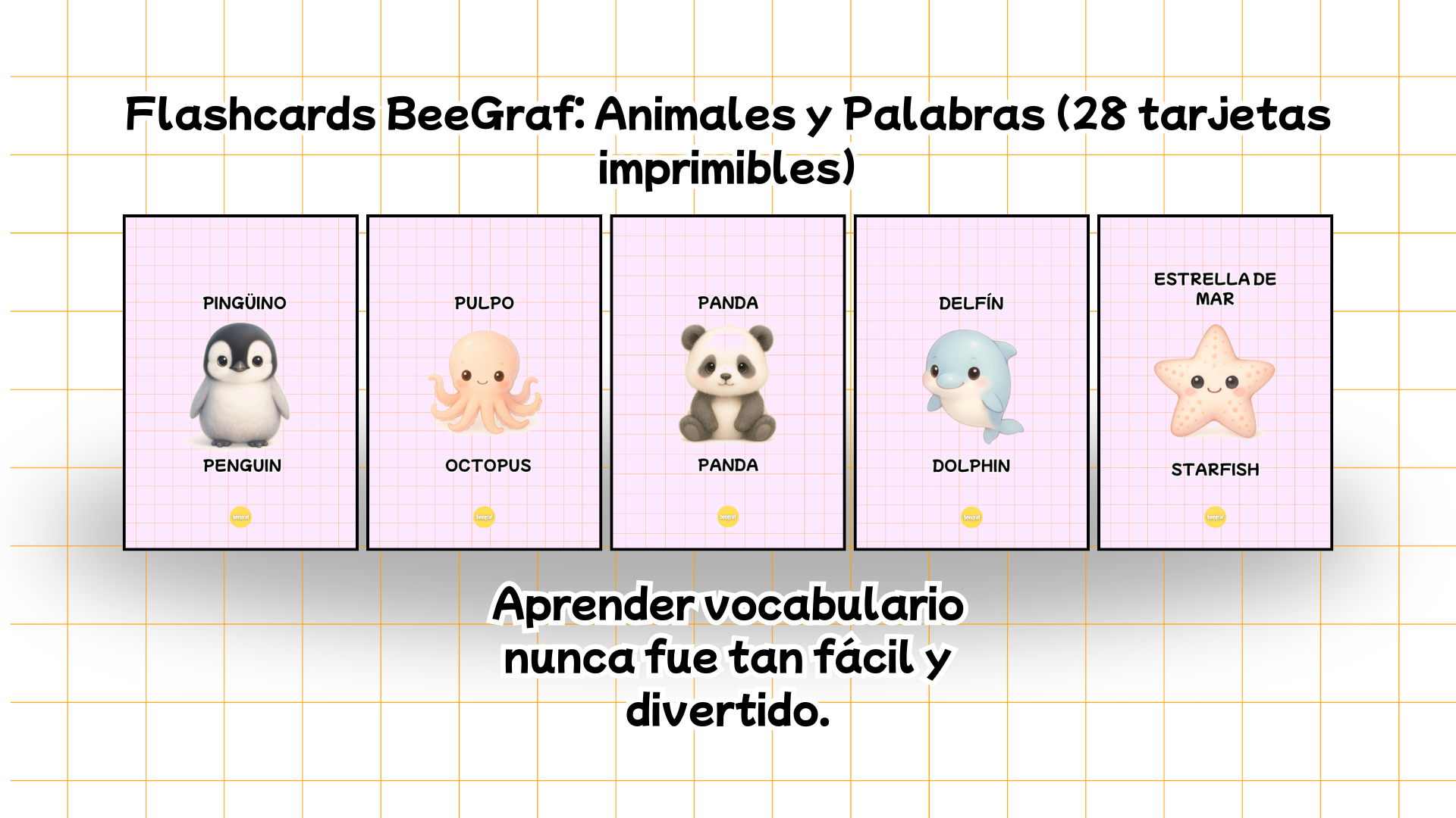 Flashcards BeeGraf: Animales y Palabras (28 tarjetas imprimibles)