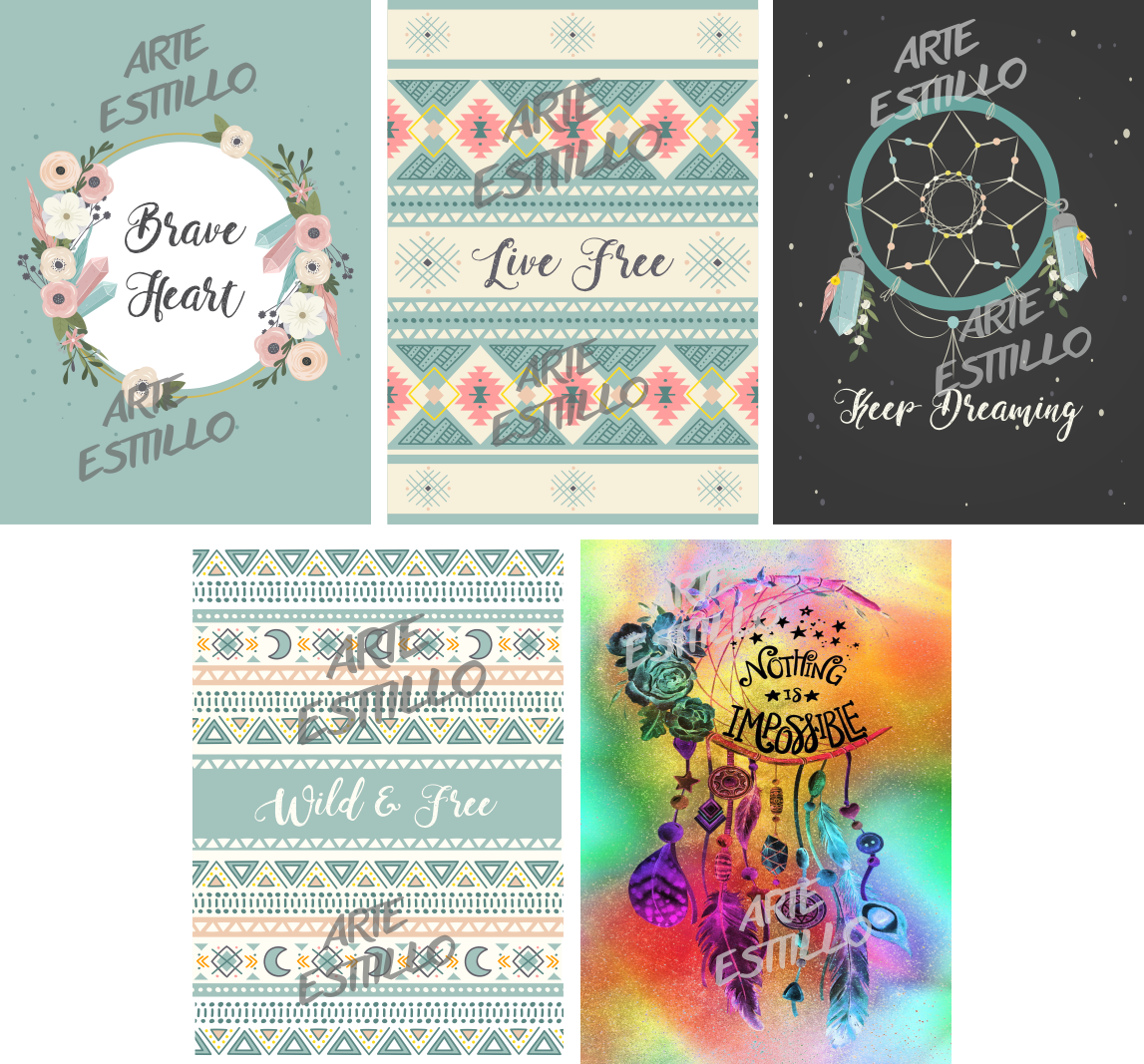 Poster digitais, kit com 5 posters Boho Style arquivos em alta reso...