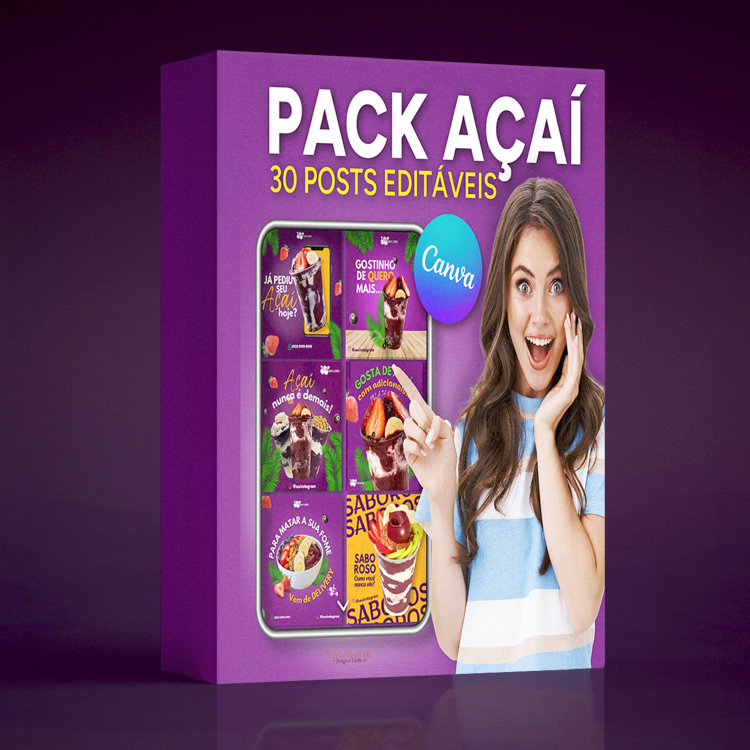 PACK AÇAÍ - 30 POSTS EDITÁVEIS NO CANVA