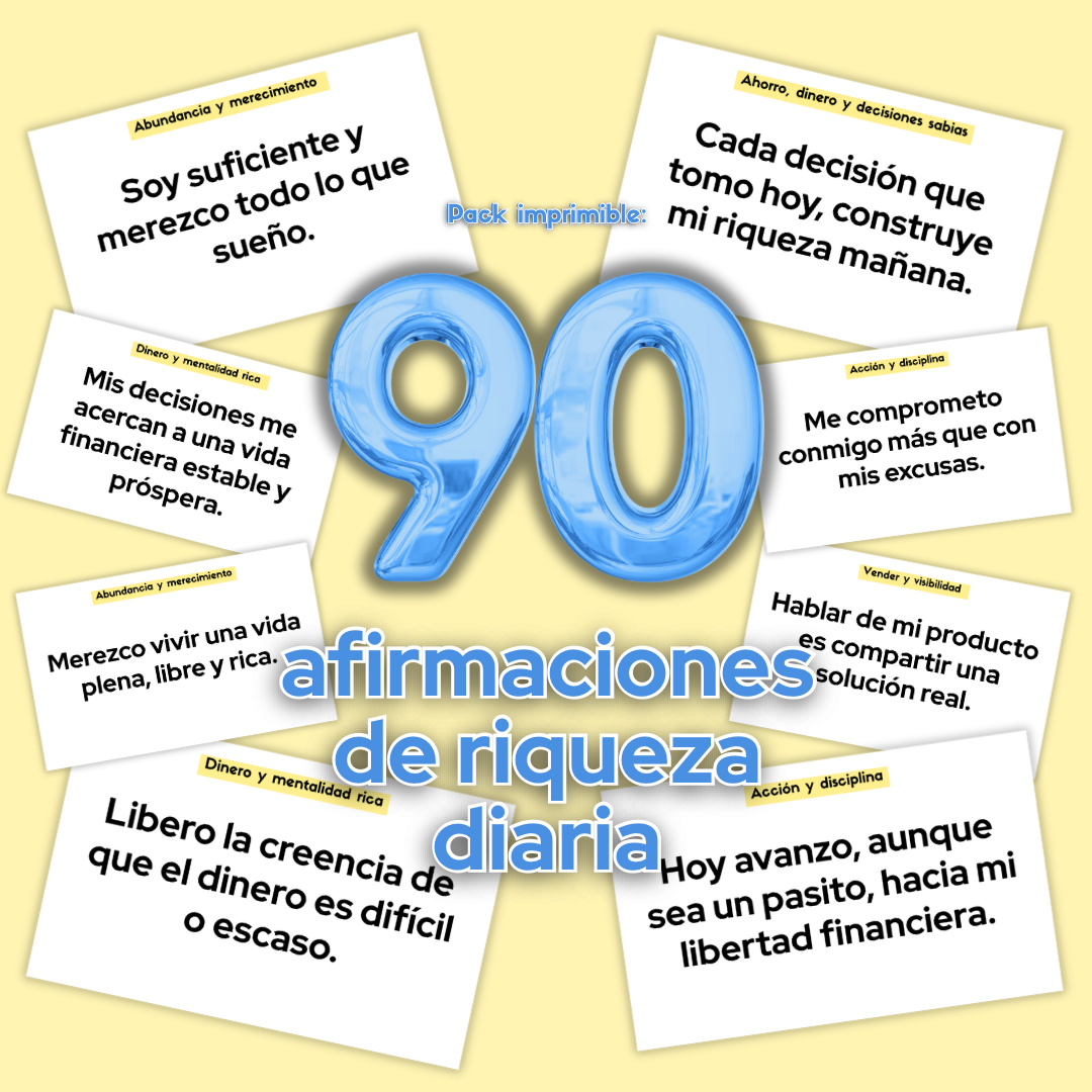 Pack imprimible: 90 afirmaciones de riqueza diaria | Hotmart