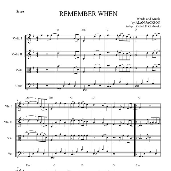 Arranjo da música "Remember When" de Alan Jackson, para Quarteto de...