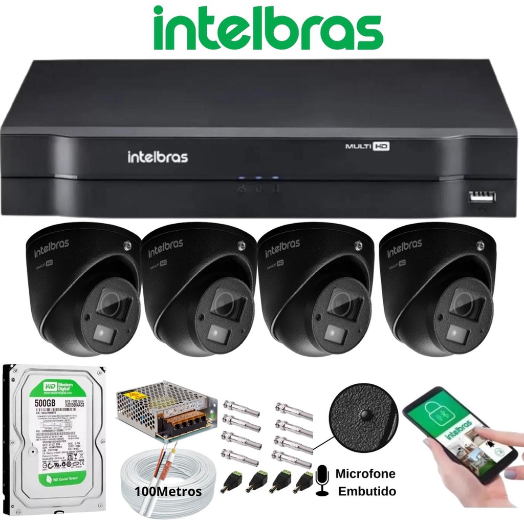 Kit 4 Cameras de Segurança Intelbras vhd 3220 C/ Audio Microfone Fu...