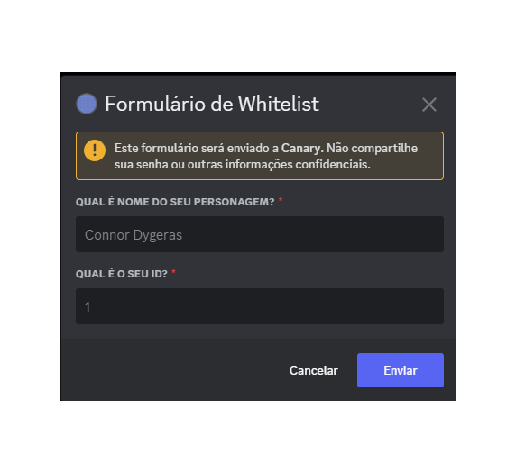 Bot Whitelist FiveM - MODAL NOME + ID