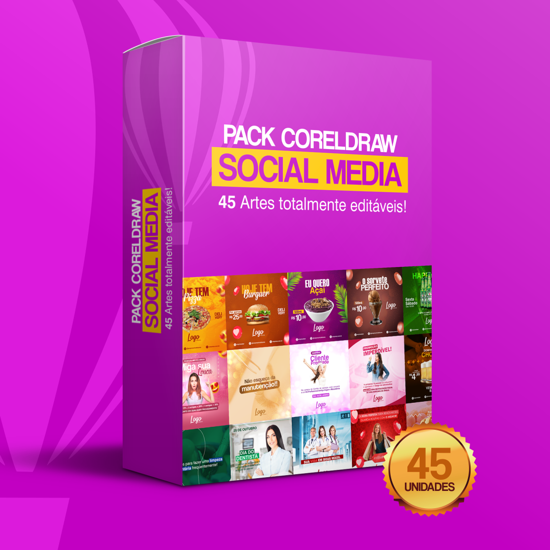 PACK SOCIAL MEDIA - 45 ARTES EDITÁVEIS EM CORELDRAW - Rodrigo Neves...