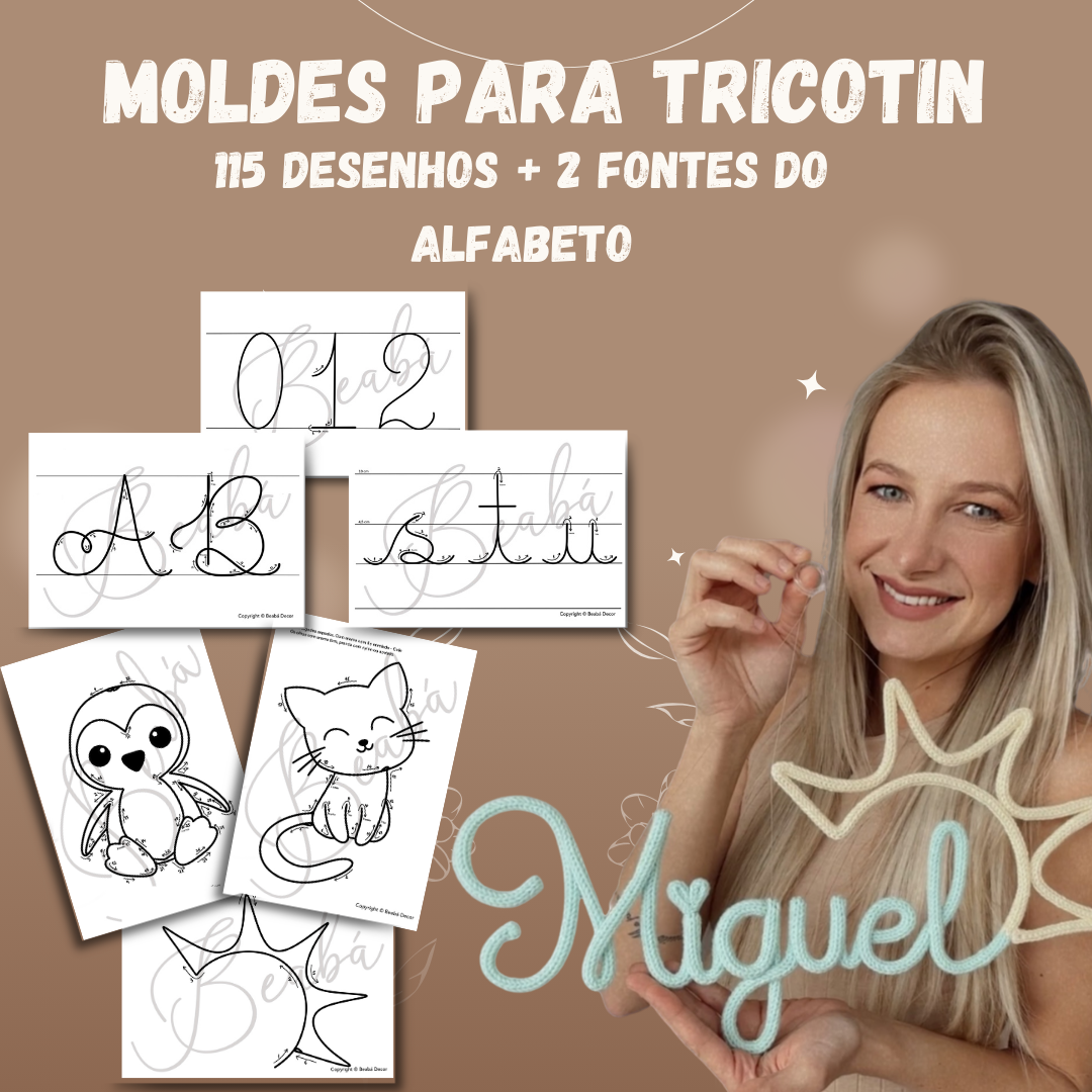 Kit MOLDES PARA TRICOTIN em PDF - 115 desenhos + 2 fontes do alfabe...