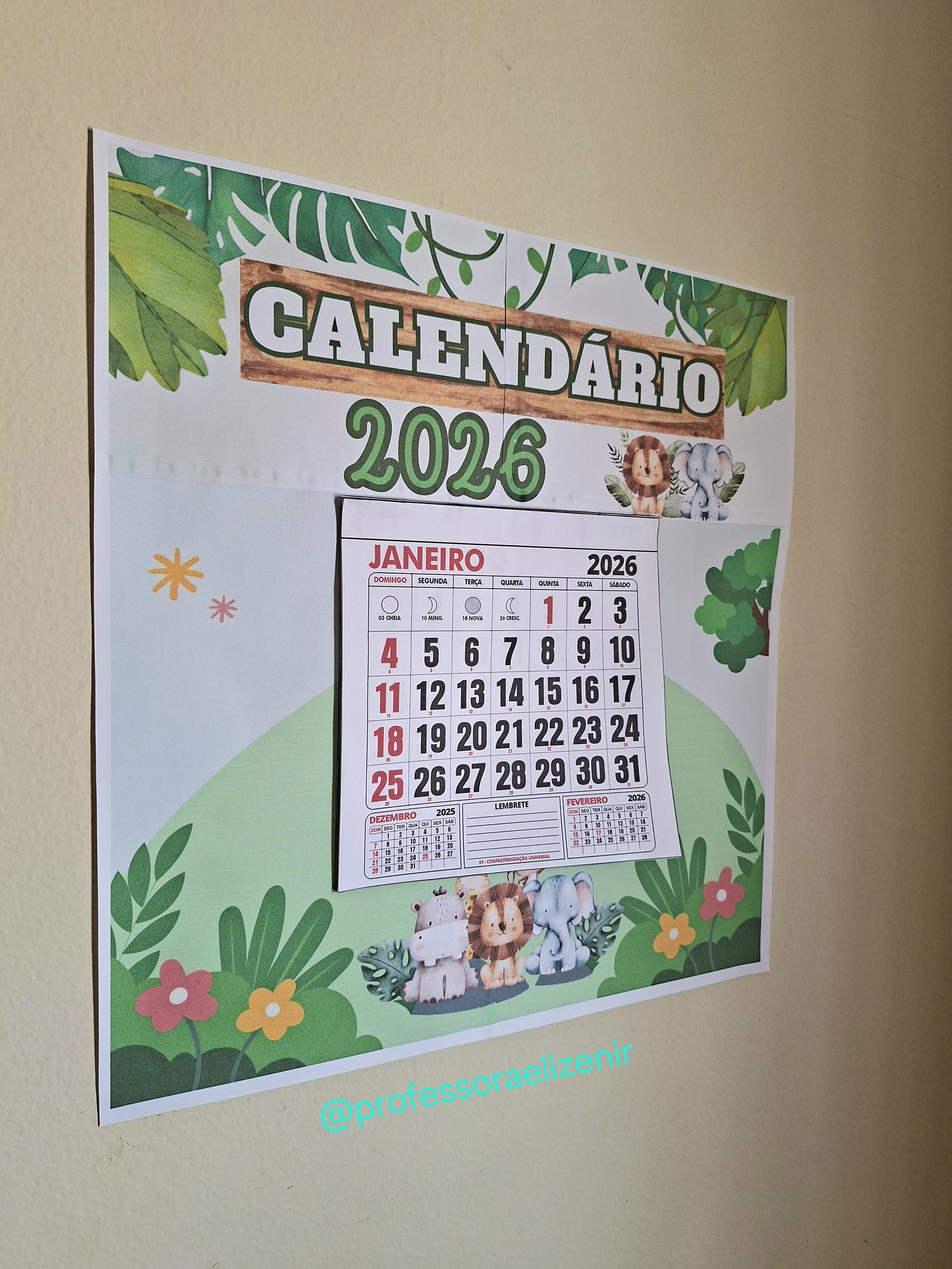 Calendário de parede Safari 2026 - Profe com Amor | Hotmart