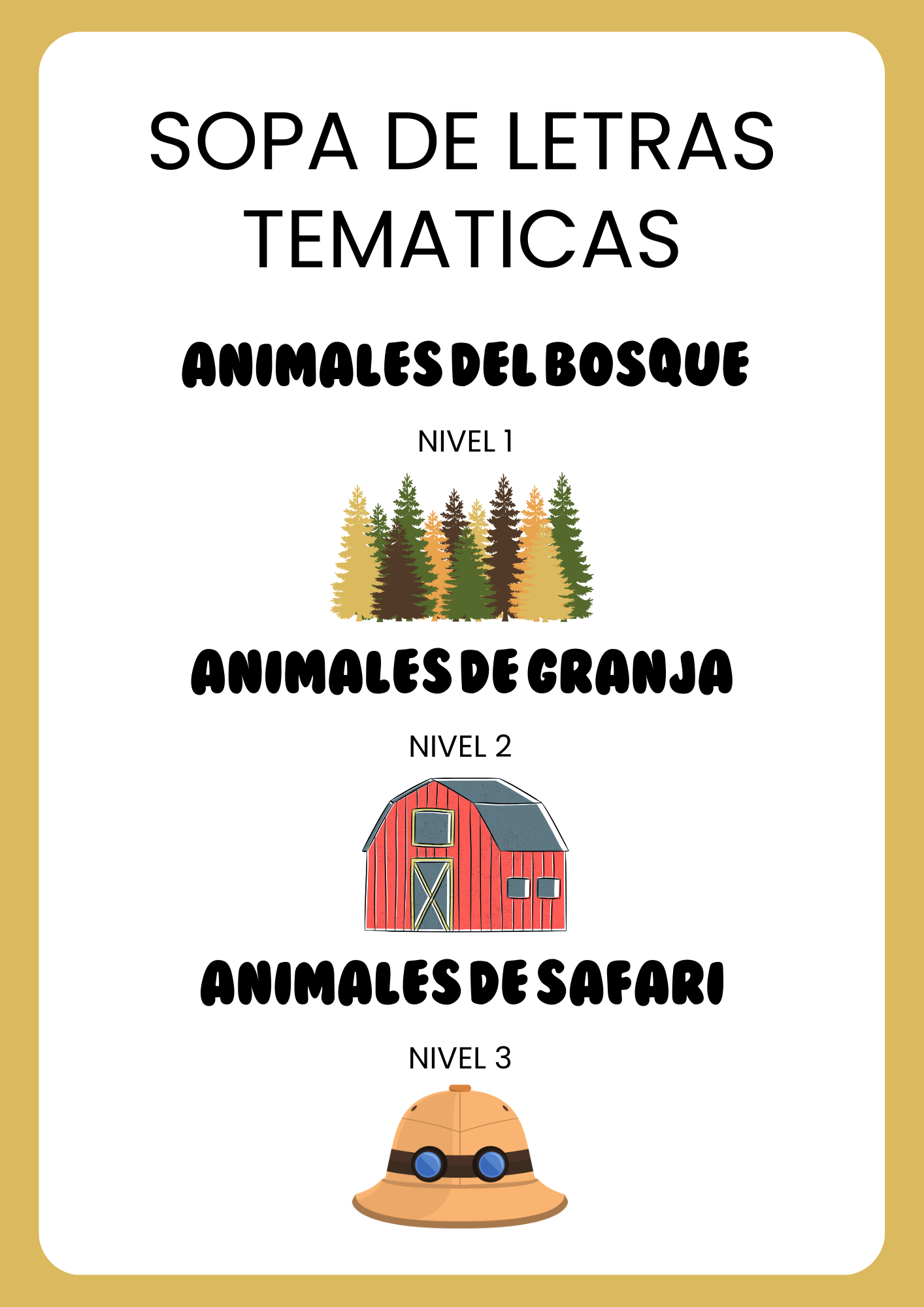 SOPA DE LETRAS ANIMALES DE BOSQUE, DE GRANJA Y DE SAFARI | Hotmart