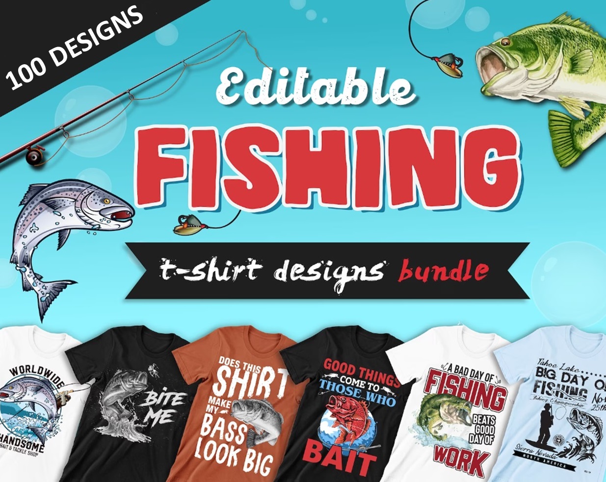 100 Editable Fishing T-Shirt Designs Bundle - Mohammed AHLZINE | Ho...