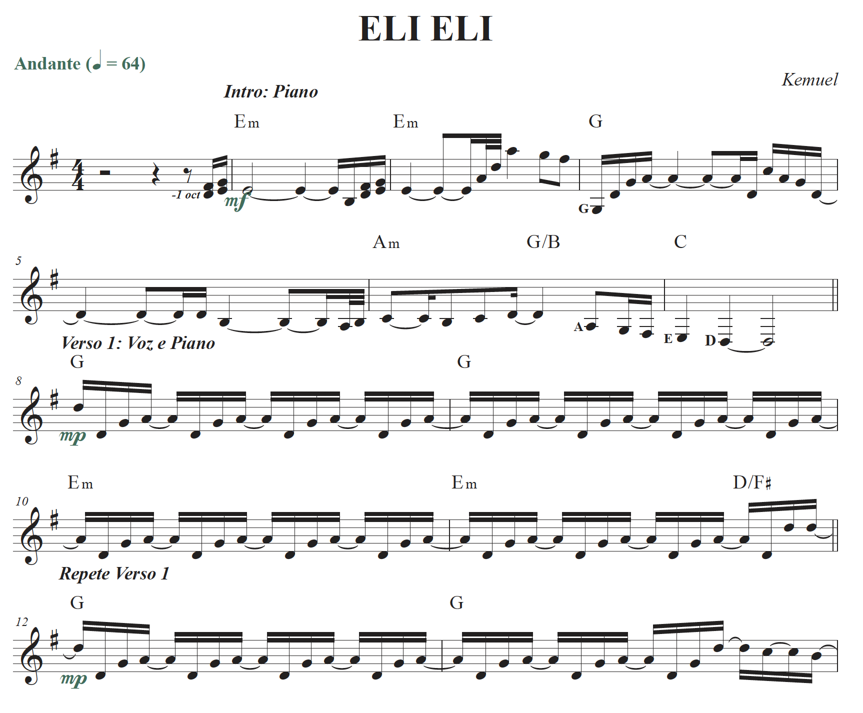 Eli Eli - Kemuel (Partitura para Teclado e Banda)