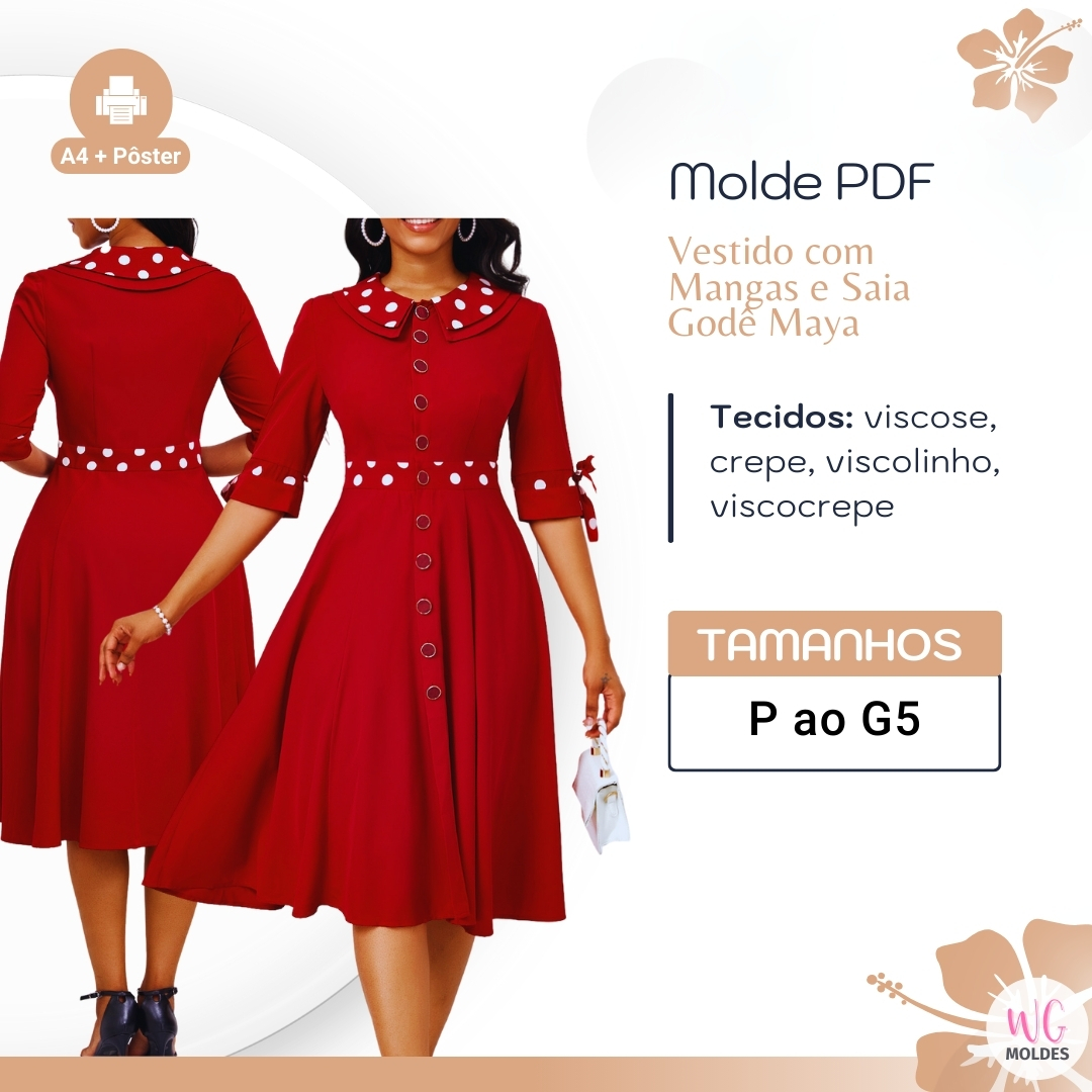Molde Vestido Com Mangas E Saia GodÊ Maya Moldes Wg Hotmart