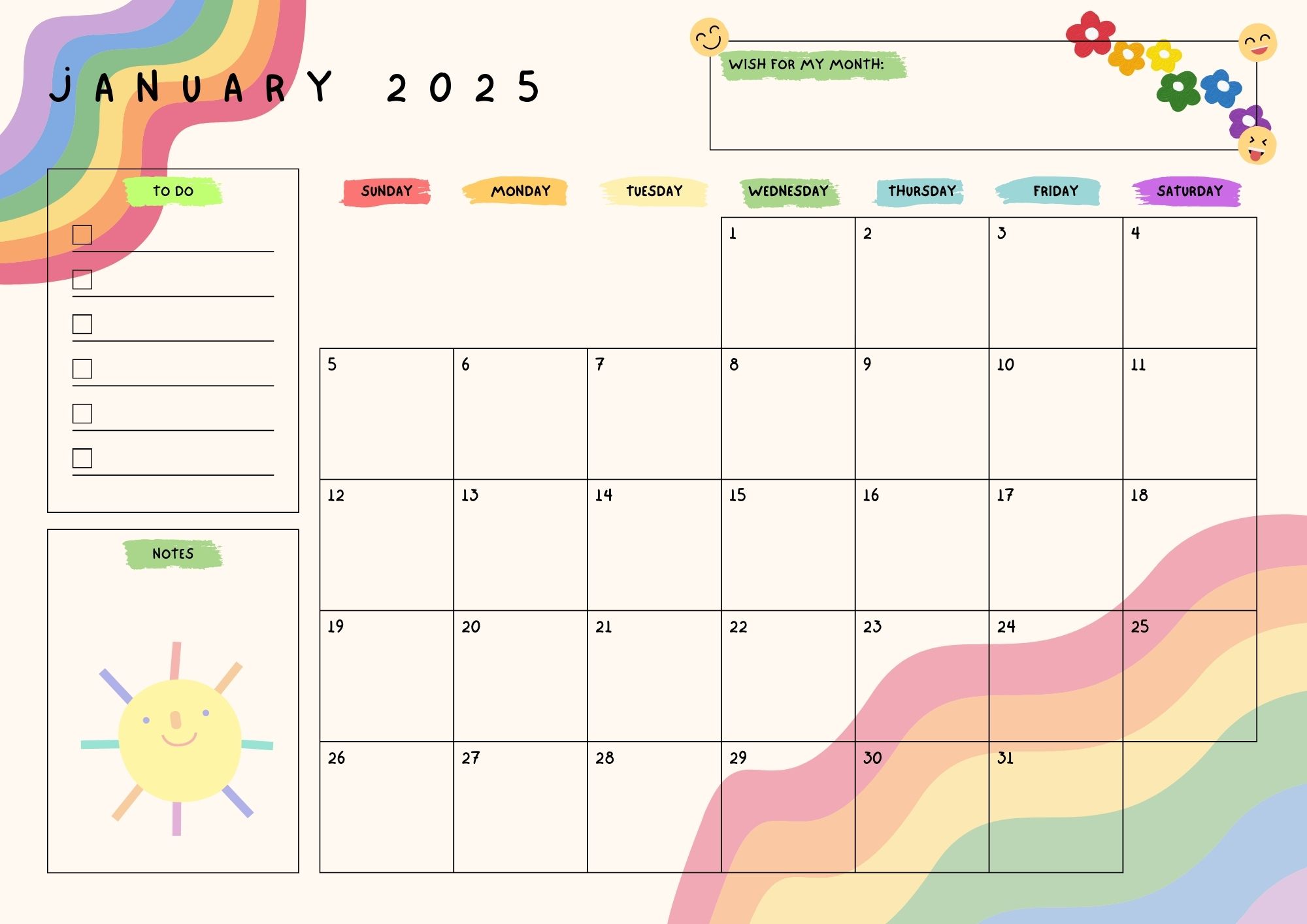Rainbow Planner Calendar 2025