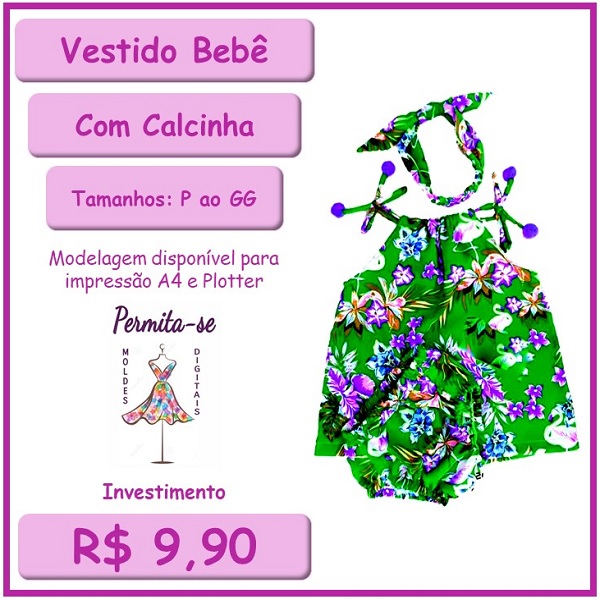 Molde Vestido com Calcinha Bebê (P ao GG)
