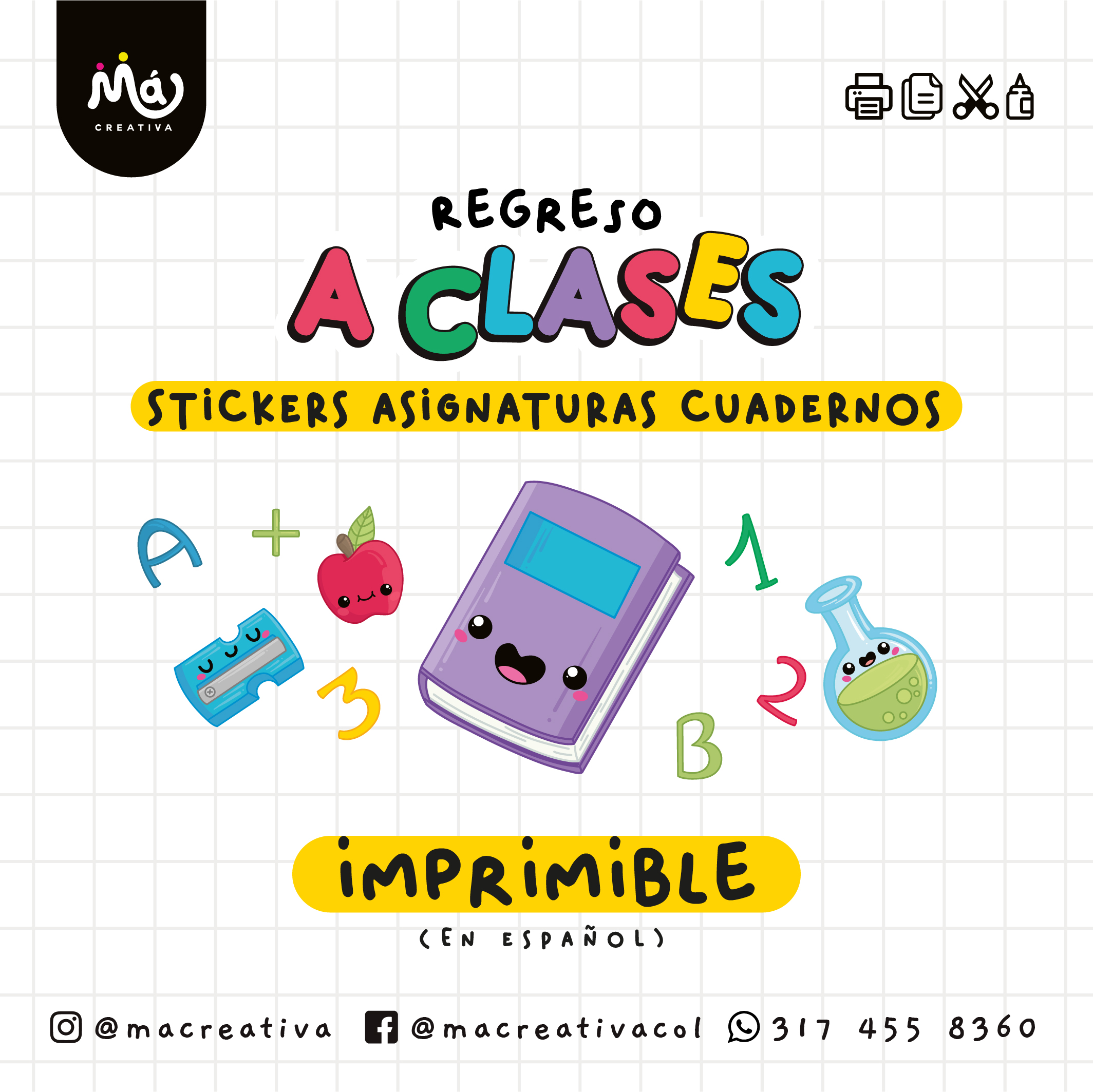 📚 Stickers imprimibles para marcar cuadernos 📚 - Má Creativa