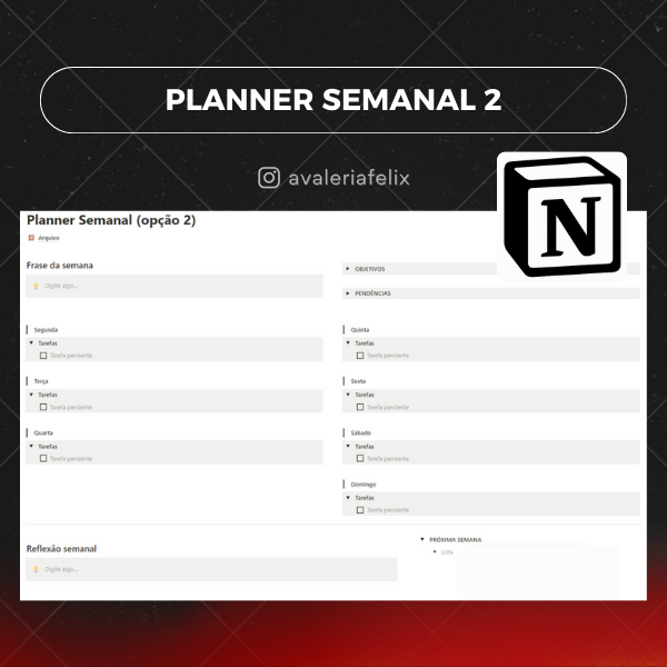 Planner Semanal 2 no Notion