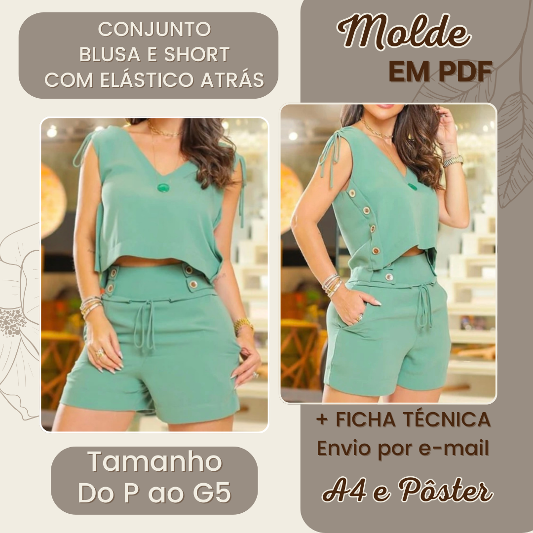 Molde em Pdf - Conjunto Blusa e Short com Elástico Atrás