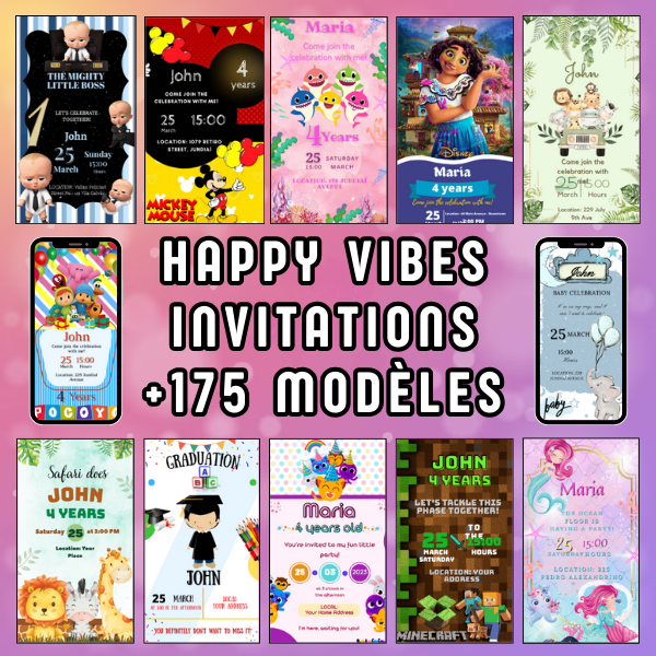 Happy Vibes Invitations +175 Modèles