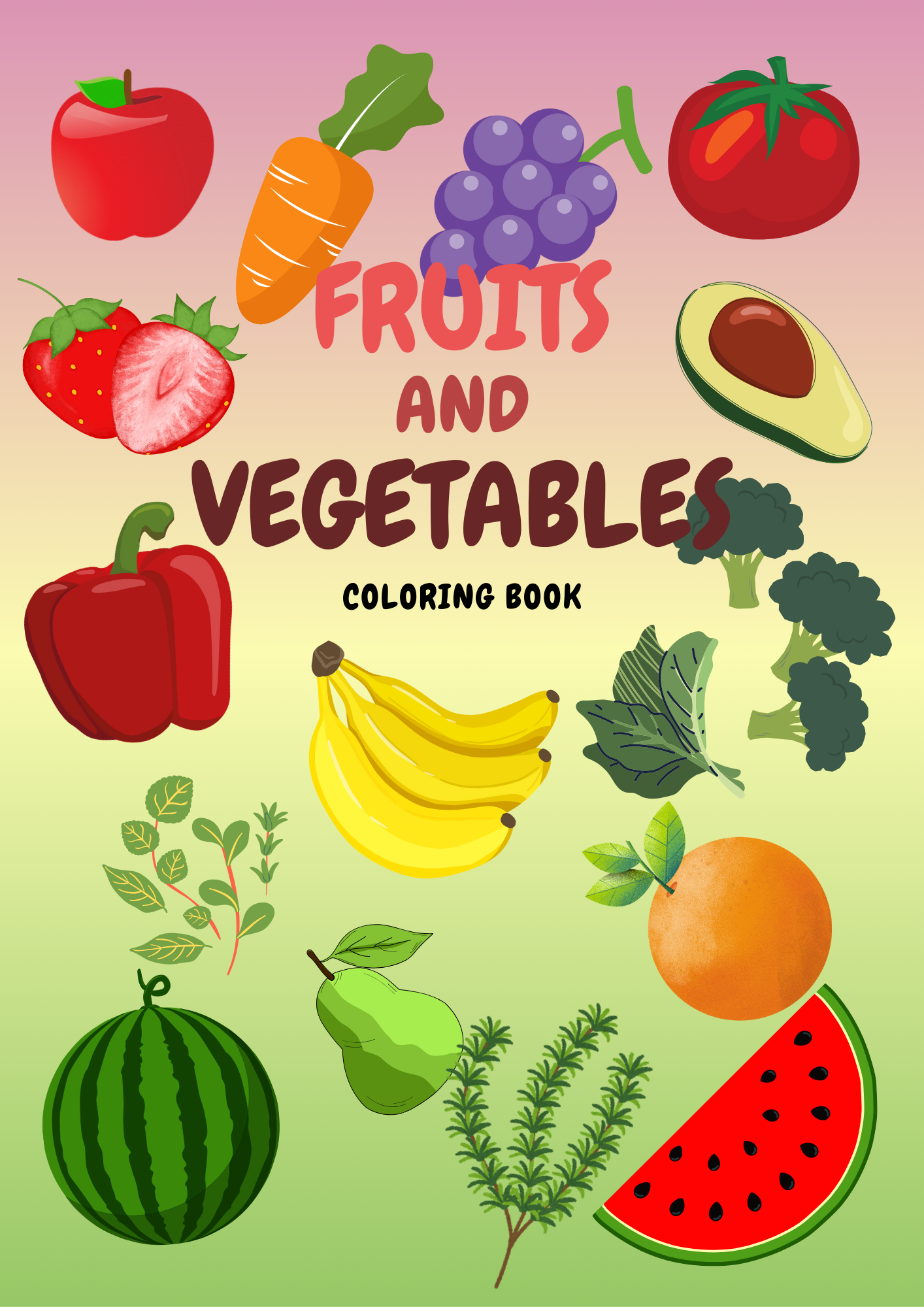 Coloring Book Fruits and Vegetables | Hotmart