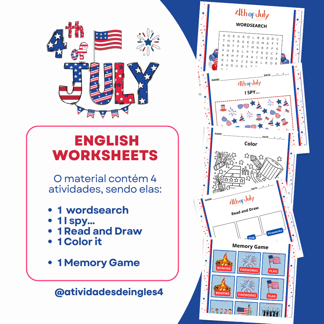 4th of July Activities - Atividades de Inglês - Atividades de Ingl...