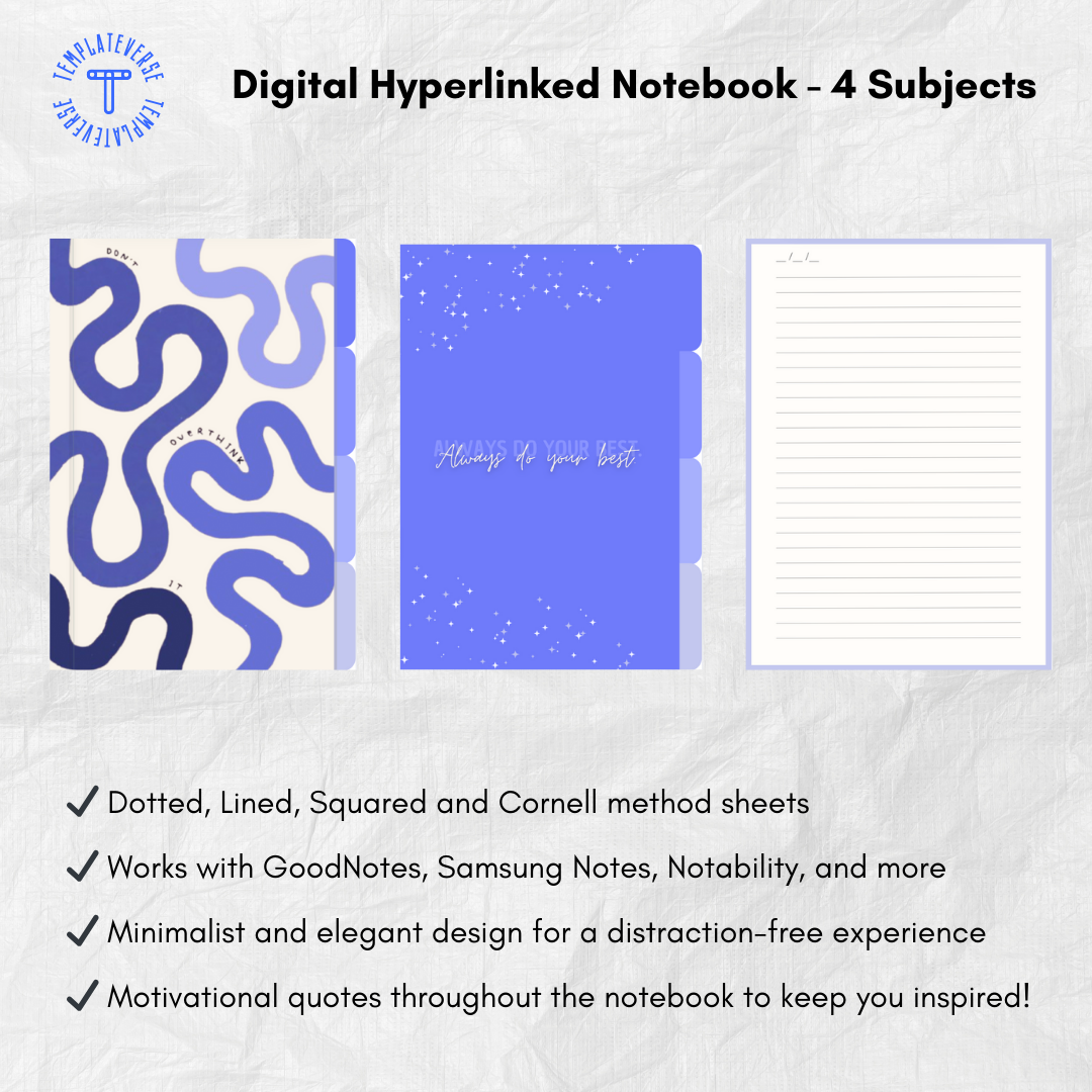 Hyperlinked Digital Notebook - 4 Subjects