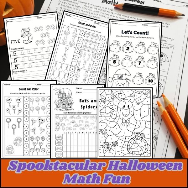 1st grade math worksheets, place value Halloween math no prep