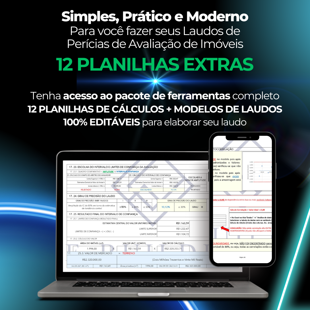Kit com 12 Planilhas Extras 100% Editáveis com 03 Modelos de Laudos...