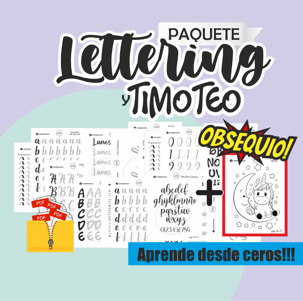 Paquete guias Aprende y Práctica Lettering y Timoteo desde ceros