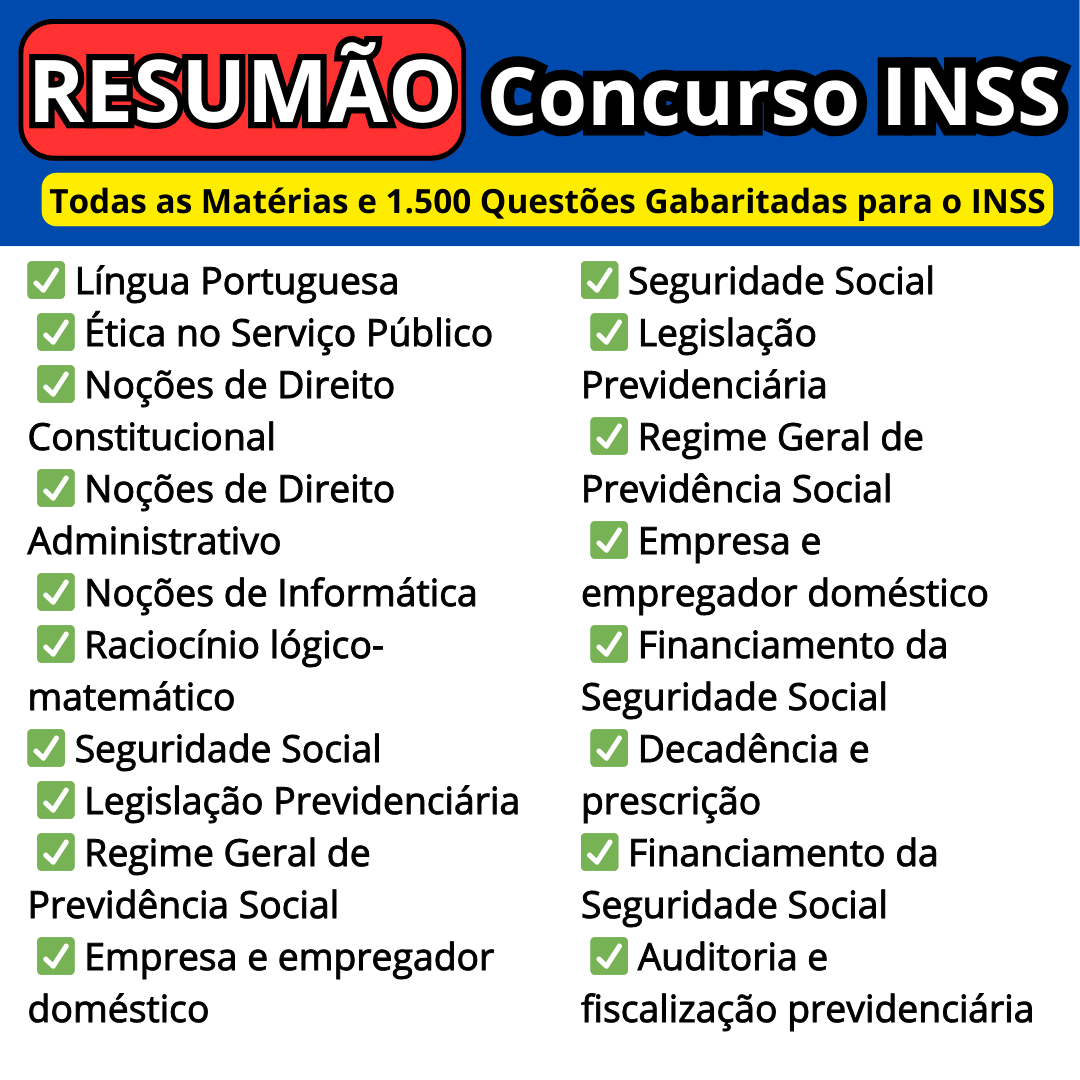 Resumão Concurso INSS: Todas as Matérias e 1.500 Questões Gabaritad...