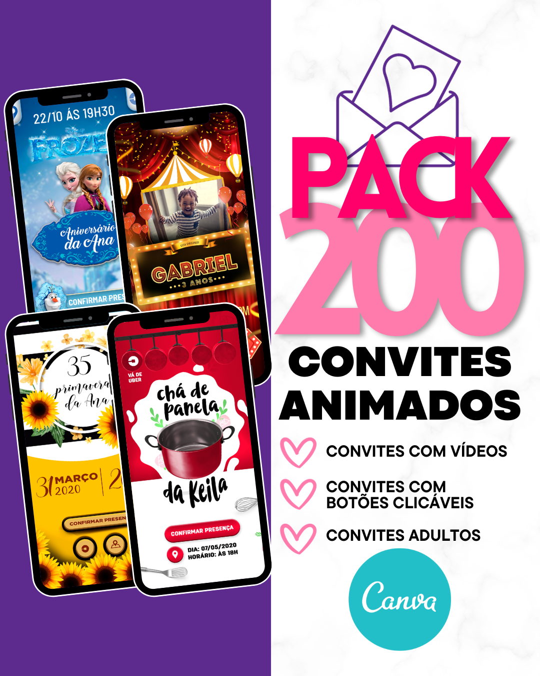 PACK 200 CONVITES ANIMADOS COM VÍDEOS E CLICÁVEIS - Rivania Ribeiro...