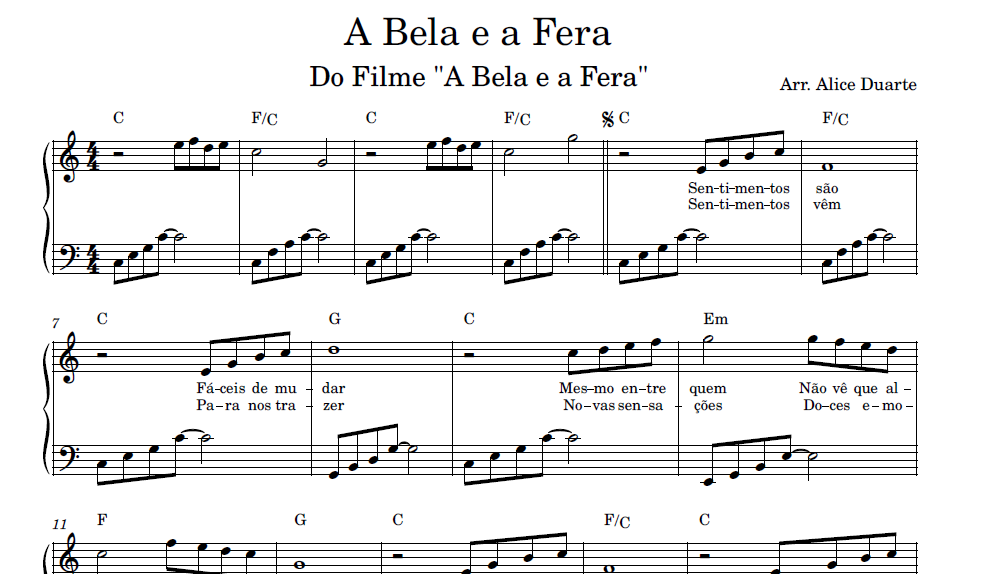 A Bela e a Fera - Partitura para Piano Solo - Alice Duarte Torres