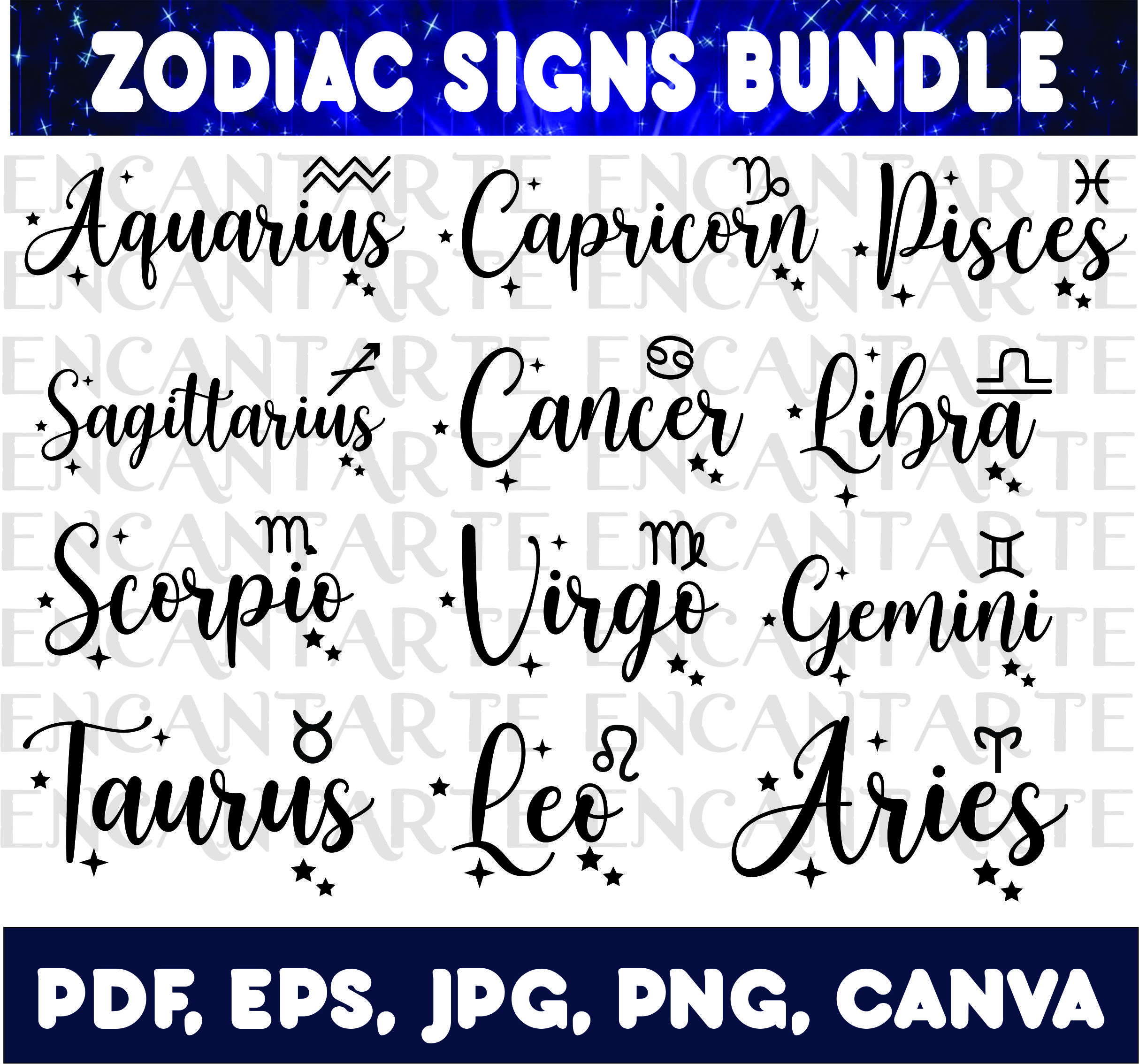 Zodiac Sign Bundle Astrology Symbols for Cricut, cameo, sublimation ...