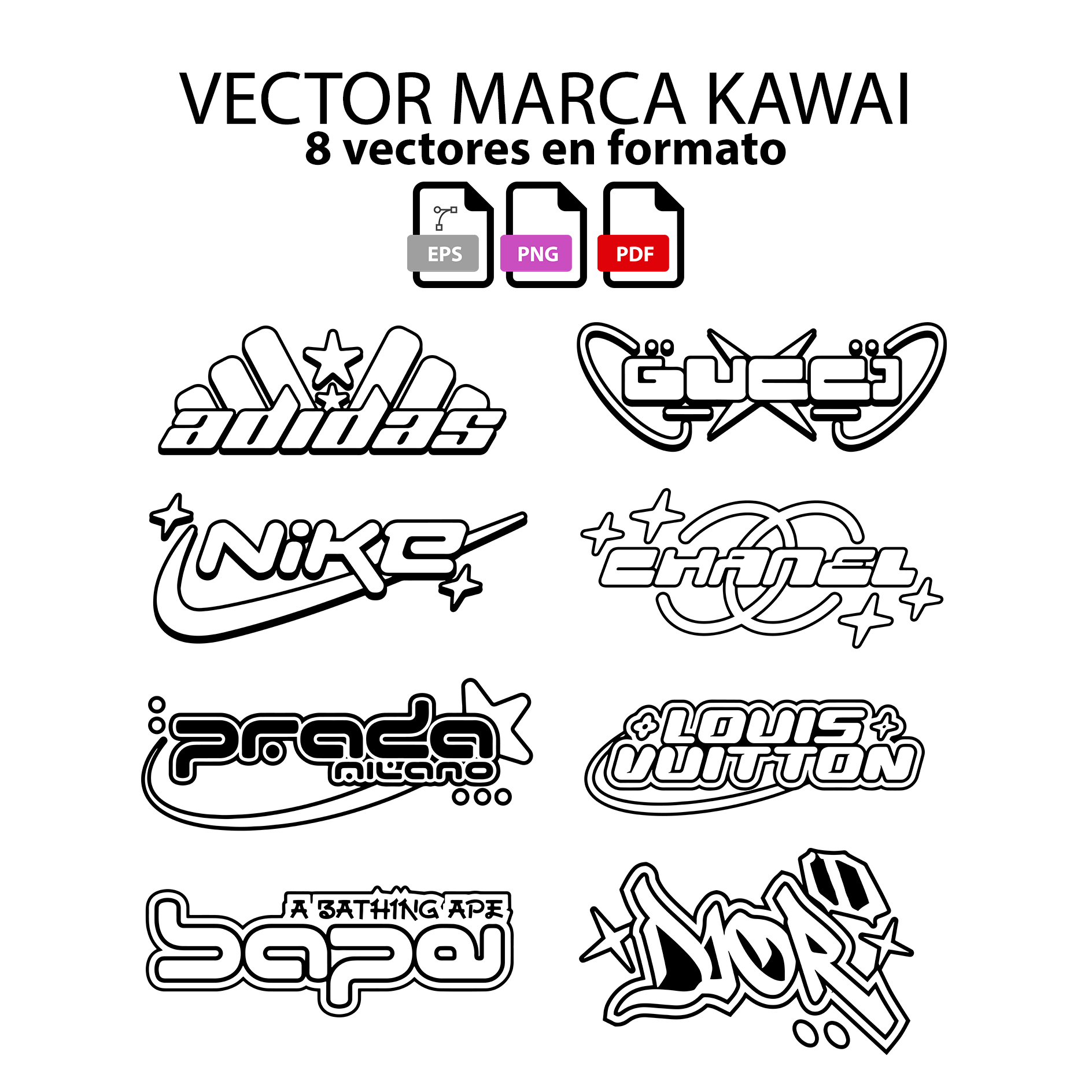 Pack x8 Marcas Vector EPS - PDF - PNG - Cesar BENEGAS | Hotmart