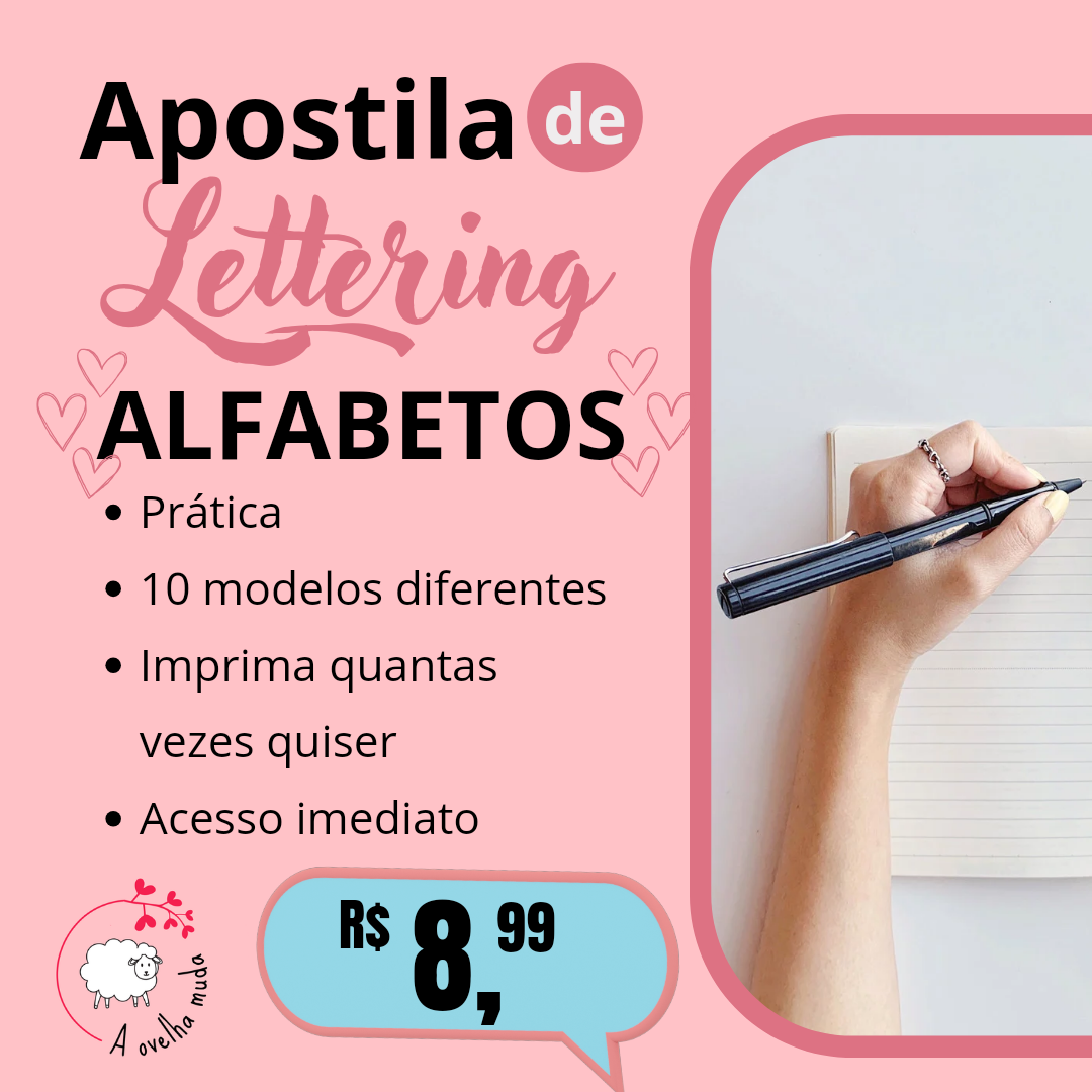 Apostila Digital - 10 Modelos de alfabetos para treino Lettering
