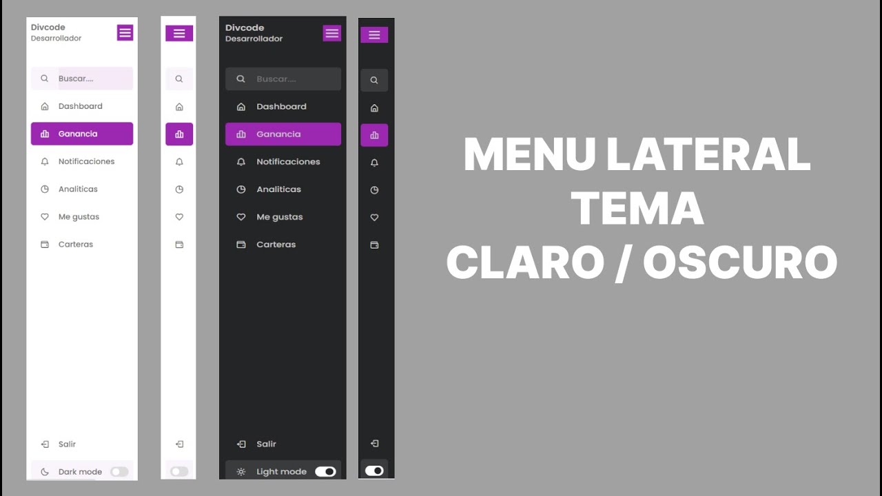 Menú Lateral - Modo claro/oscuro - santino viroche | Hotmart