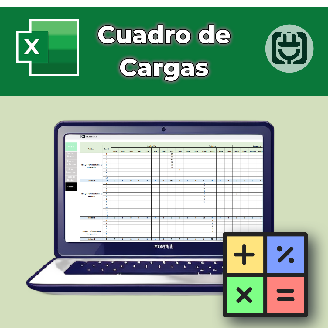 Planilla Excel – Cuadro de cargas eléctricas
