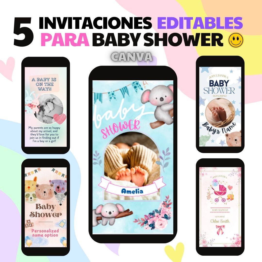 Pack de Invitaciones Animadas editables en Canva para Baby Showers ...