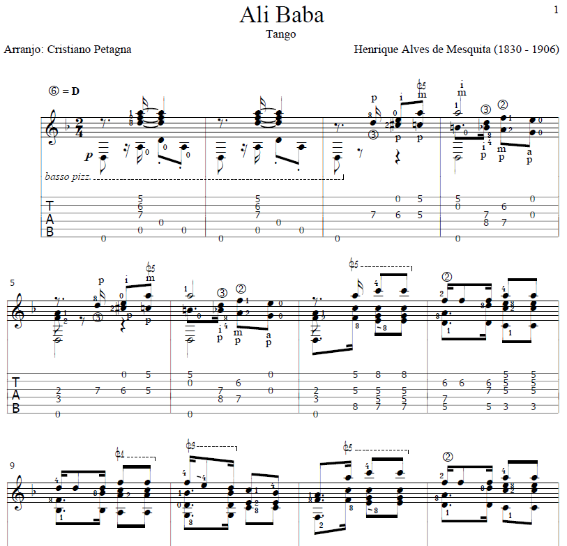 Ali Babá (Henrique Alves de Mesquita). Partitura com tablatura da t...