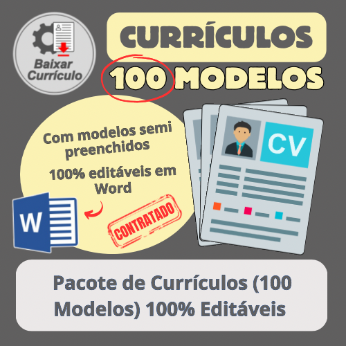 Currículos (100 Modelos) Com Modelos Semi Preenchidos/ 100% Editáveis ...