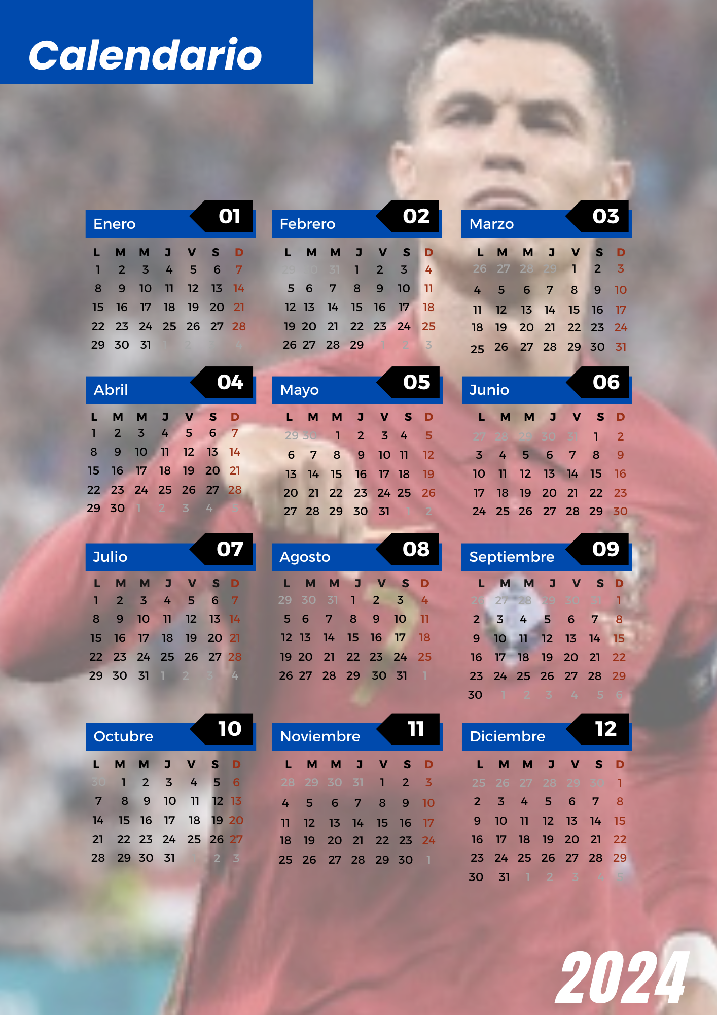 Calendario 2024 - Cristiano Ronaldo - Mauricio Coronel | Hotmart