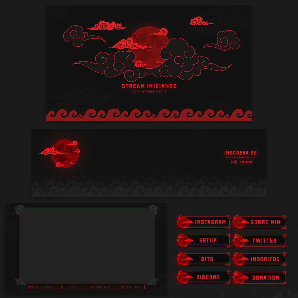 Midia Kit Akatsuki Japanese Cloud Twitch Overlay Package - Danilo T...