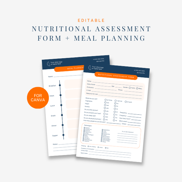 Nutritional Assessment Form + Meal Planning for Nutritionists (Editable ...