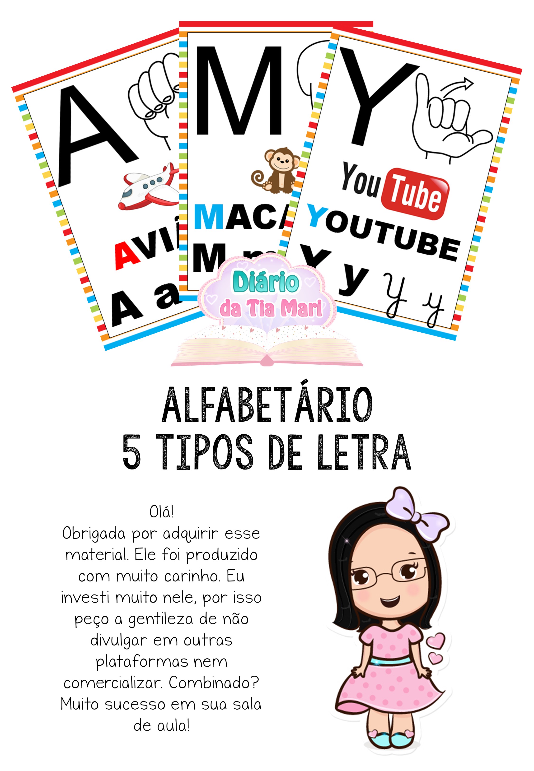 Alfabetário com LIBRAS + 4 tipos de letra