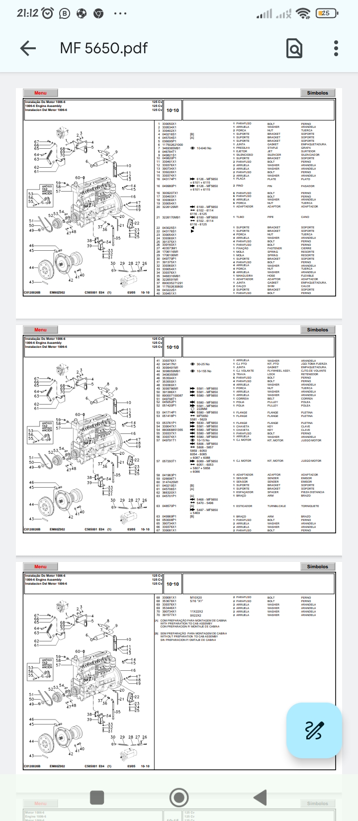 Catálogo peças MF 5650