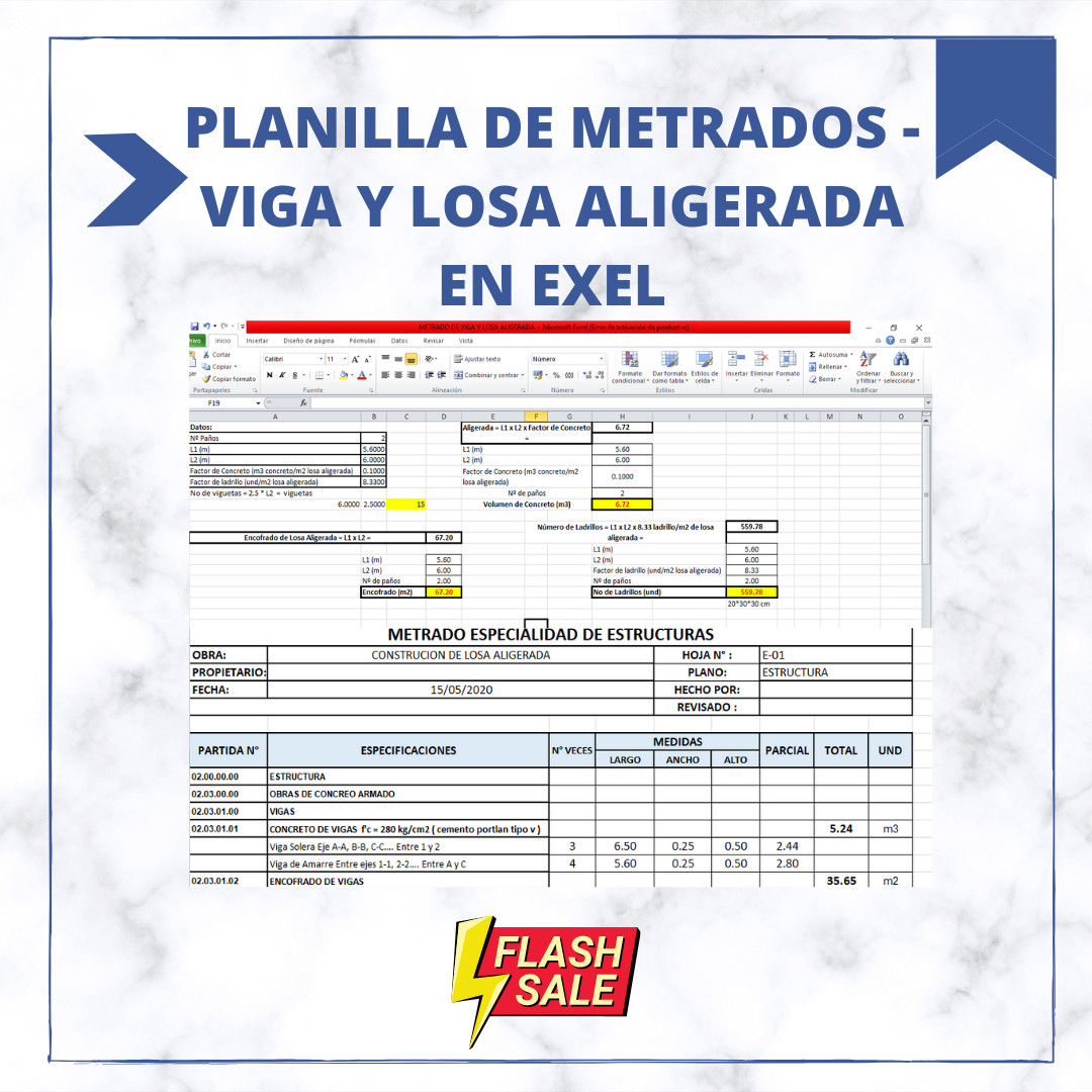 PLANILLA DE METRADOS - VIGA Y LOSA ALIGERADA EN EXEL