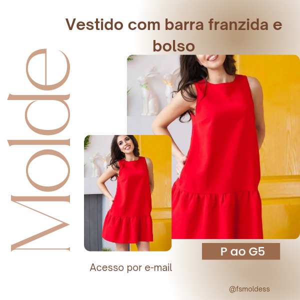 Molde vestido com barra franzida e bolso