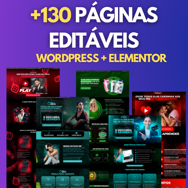 Pack Elementor Wordpress ALTA CONVERSÃO +130 Páginas LP, Upsell, Do...